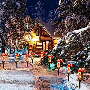 7FT Christmas Pathway Markers Lights, Set of 4 Christmas Candy Cane Pathway Lights with 4 C7 Lights, Outdoor Lawn Lights Landscape Driveway Lights for Holiday Outside Yard Garden Xmas Walkway Decor