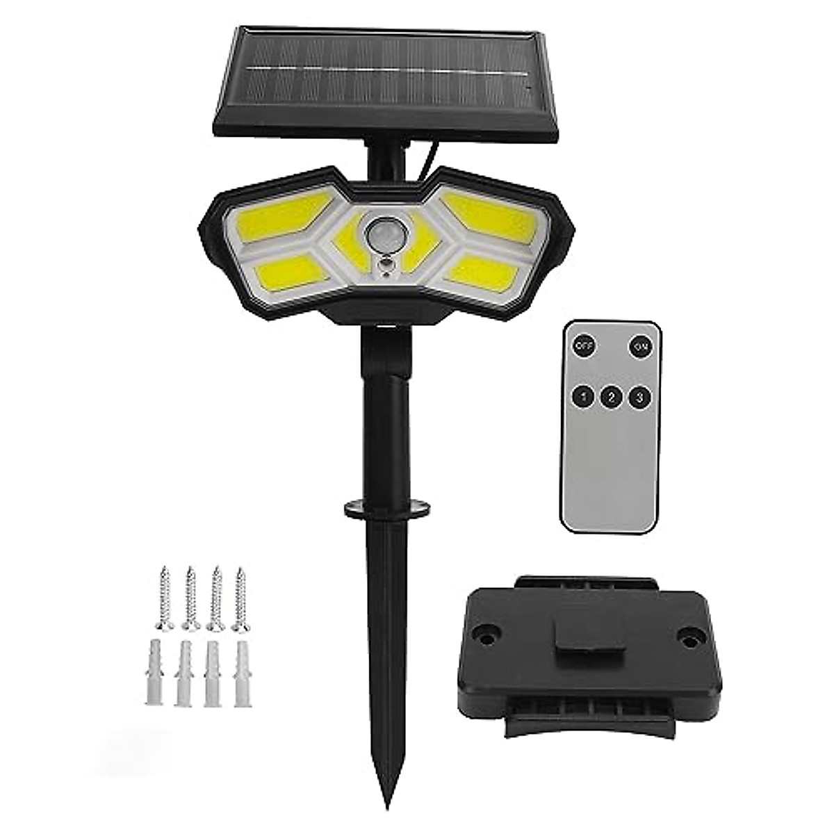 Kadimendium Bright Solar Flood Lights Auto Induction Multiangle Lighting 2 Brightness Modes Weatherproof 2400mAh Solar Landscape Spotlights for Yard (ASTEY-KXK-600-128COB)