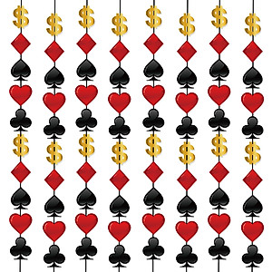 10 Pack Casino Theme Party Decorations Las Vegas Hanging Banner Swirl Red Black Poker Paper Cutouts Party Ceiling for Casino Night Las Vegas Night Baby Shower Birthday Party Supplies Decor