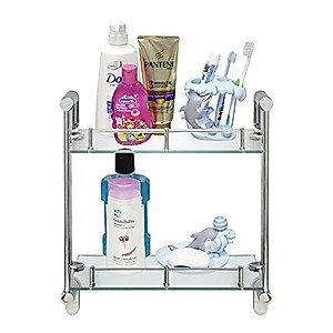 MODONA Double Wall Glass Shelf with Pre-Installed Rail - Polished Chrome - Oval Series - 5 Year Warrantee