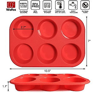 Walfos Silicone Muffin Pan - 6 Cup Non-Stick Cupcake Pan for Baking, Food Grade and BPA Free, Perfect for Egg Muffin, Cupcake, Quiches and Frittatas (3 Pack)
