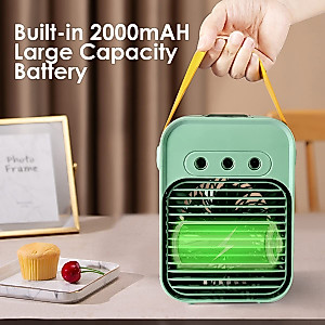 Portable Air Conditioner, Rechargeable USB Cordless Air Cooler, Personal Space Mini Evaporative Desk Fan, 3 Speeds Humidifier Misting Fan for Home, Office, Room