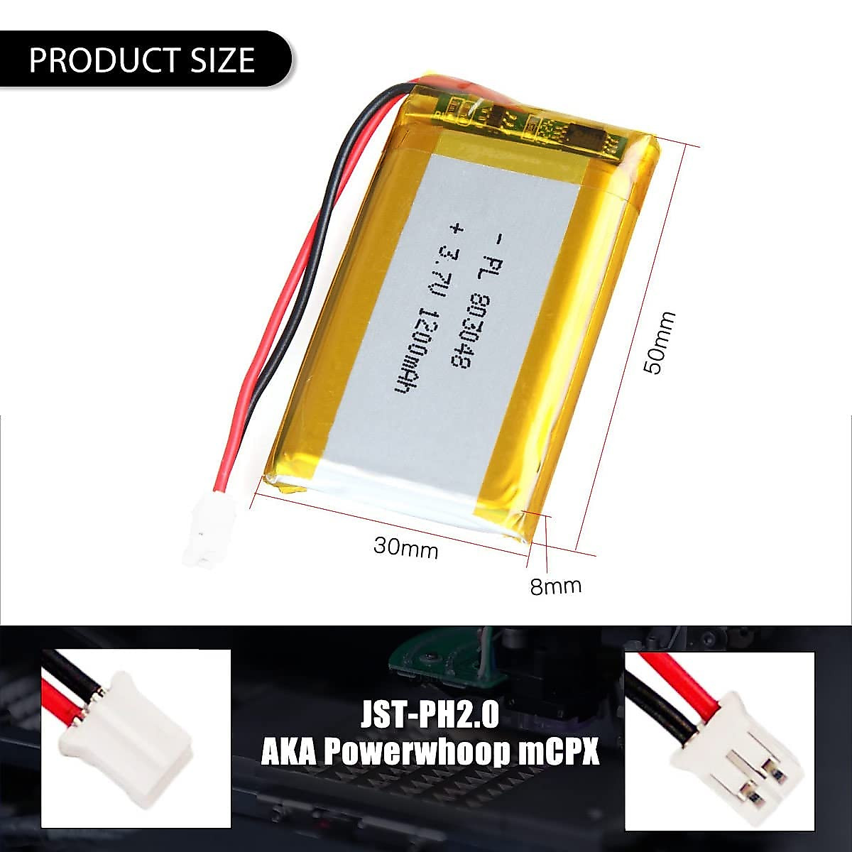 3.7V 1200mAh 803048 Lipo battery Rechargeable Lithium Polymer ion Battery with JST Connector