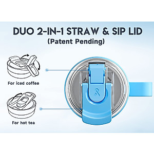 Meoky 40oz Tumbler with Handle, Stainless Steel Travel Mug with 2-in-1 Straw and Sip Lid, Vacuum Insulated Coffee Mug, 100% Leak Proof, Keeps Cold for 34 Hours or Hot for 10 Hours (Sky)