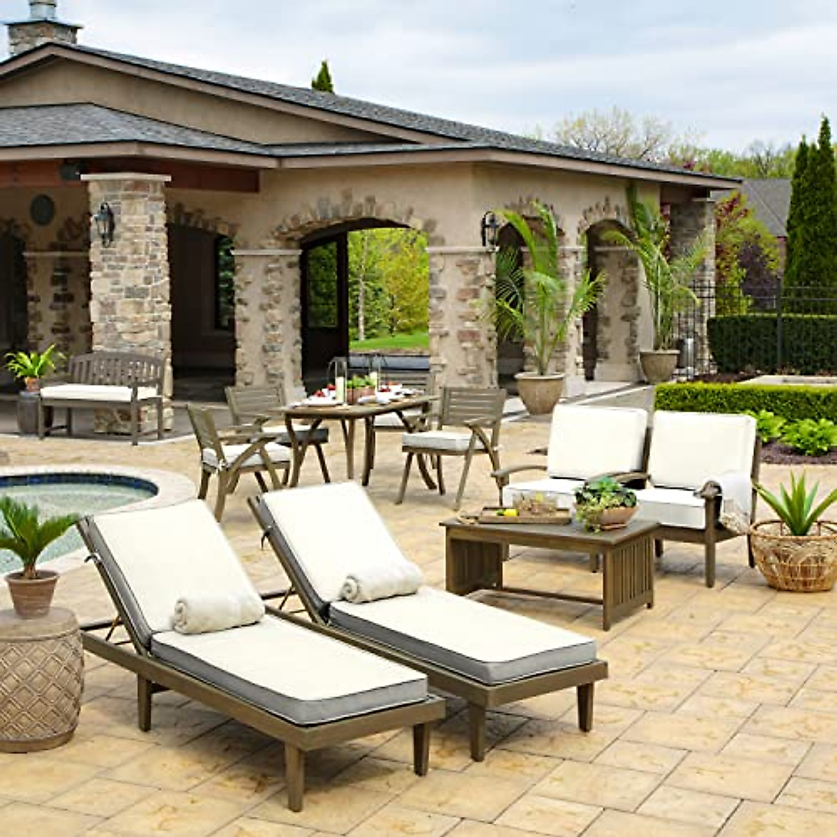 Arden Selections ProFoam Performance Outdoor Chaise Lounge Cushion 46 x 21, Sand Cream