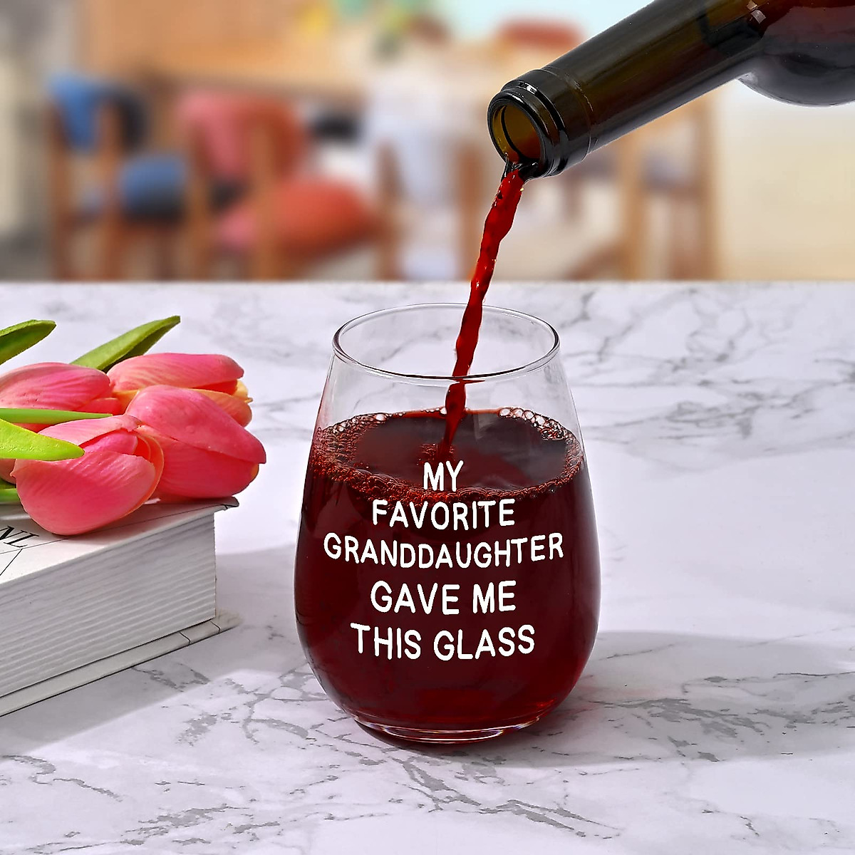 DAZLUTE Funny Grandparents Gift, Mother’s Day Father’s Day Birthday Christmas Gifts for Grandma Grandpa Grandparents from Granddaughter, 15 Oz My Favorite Granddaughter Gave Me Wine Glass