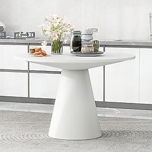 kevinplus 46.5'' Round Wood Dining Table for Living Room Dining Room Kitchen, Modern Circle Dining Kitchen Table for 4-6, Contemporary Living Room Dining Room Table Furniture (φ46.5"x30.2", White)