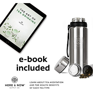 Here & Now Supply Co. 25 oz Multi-Purpose Travel Mug and Tumbler | Tea Infuser Water Bottle | Fruit Infused Flask | Hot & Cold Double Wall Stainless Steel Coffee Thermos (Cosmic Silver)