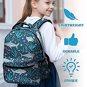 Dacawin Green Shark Kids Backpack for Boys Ocean Themed Backpacks Blue Lightweight Elementary Bookbags Durable Kindergarten School Bag for Student Girls Teens