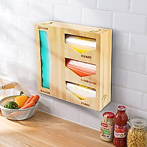 KIUDRUT Ziplock Bag Organizer for Kitchen Drawer,Bamboo Ziplock Bag Storage Organizer for Gallon, Sandwich, Snack and Quart