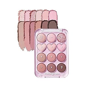 COLORGRAM Pin Point Eyeshadow Palette 02 Pink+Mauve= | Eyeshadow Palette for Daily makeup, Ultra-Blendable, Matte, Glitter, Shimmer Shades