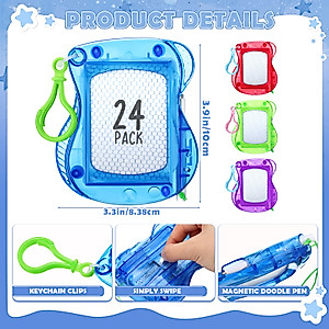 24 Pieces Mini Magnetic Drawing Board for Kids Backpack Keychain Clip Erasable Mini Doodle Boards Toys for Party Colorful Writing Sketch and Painting Pad Set for Classroom Rewards Party Supplies