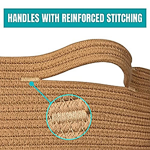 MINTWOOD Design Extra Large 22 x 14 Inches Blanket Basket Living Room, Laundry Basket, Woven Basket, Toy Storage Baskets Bin, Decorative Round Cotton Rope Basket for Pillows, Towels, Black Jute