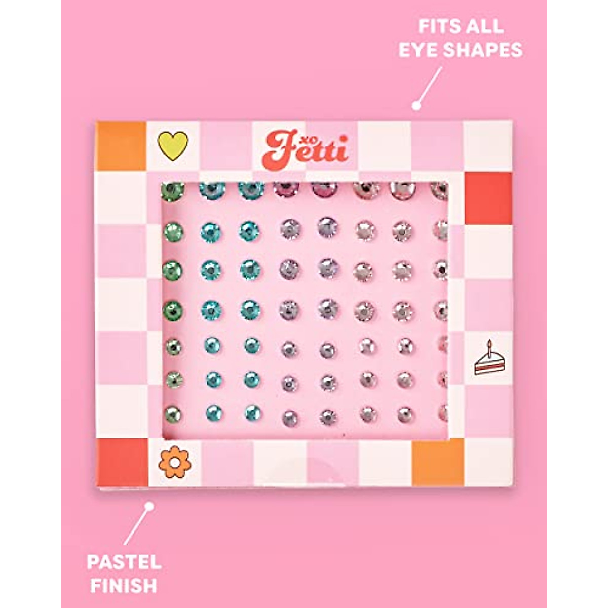 xo, Fetti Pastel Diamond Rhinestone Face Gems - 1 Set | Rainbow Birthday Accessories, Crystal Bachelorette Party, Pride, Rave, Festival