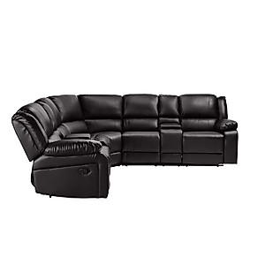 EMKK Home Power L-Shape Sectional Sofa Reclining, Modern Upholstered PU Leather Extra Wide Lounge Couch with Consoles,4 Cup Holders and Storage,Fabric Sofá for Living Room Apartment, b-Black Large