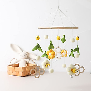 Baby Crib Mobile for Boys Girls/Bees Nursery Mobile/Nursery Cot Mobile/Gender Neutral Felt Ball Mobile/Ceiling Mobile