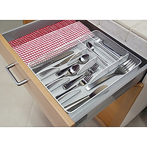 Seville Classics Large Steel Mesh Flatware Utensil Cutlery Desk Drawer Tray Organizer Set, White