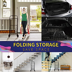 BIEAMA Folding Shopping Cart with Waterproof Liner, Grocery Cart Large Bag with Top Cover, 200 Lb Capacity, Utility Cart with 360° Rolling Swivel Wheels, Medium & Extra Basket