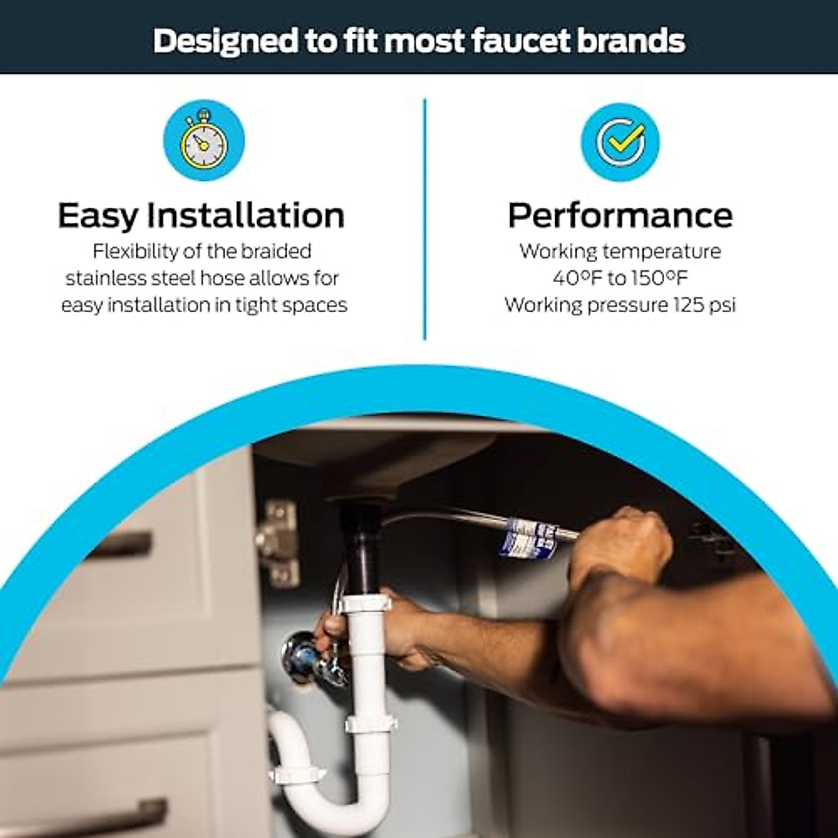 Eastman 24 inch Steel-Flex Braided Faucet Connector, 1/2 Inch FIP x 3/8 Inch Compression, Stainless Steel Faucet Supply Line, 48006