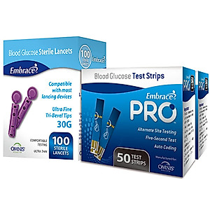 100ct Embrace Pro Blood Glucose Test Strips with 100ct 30g Lancets