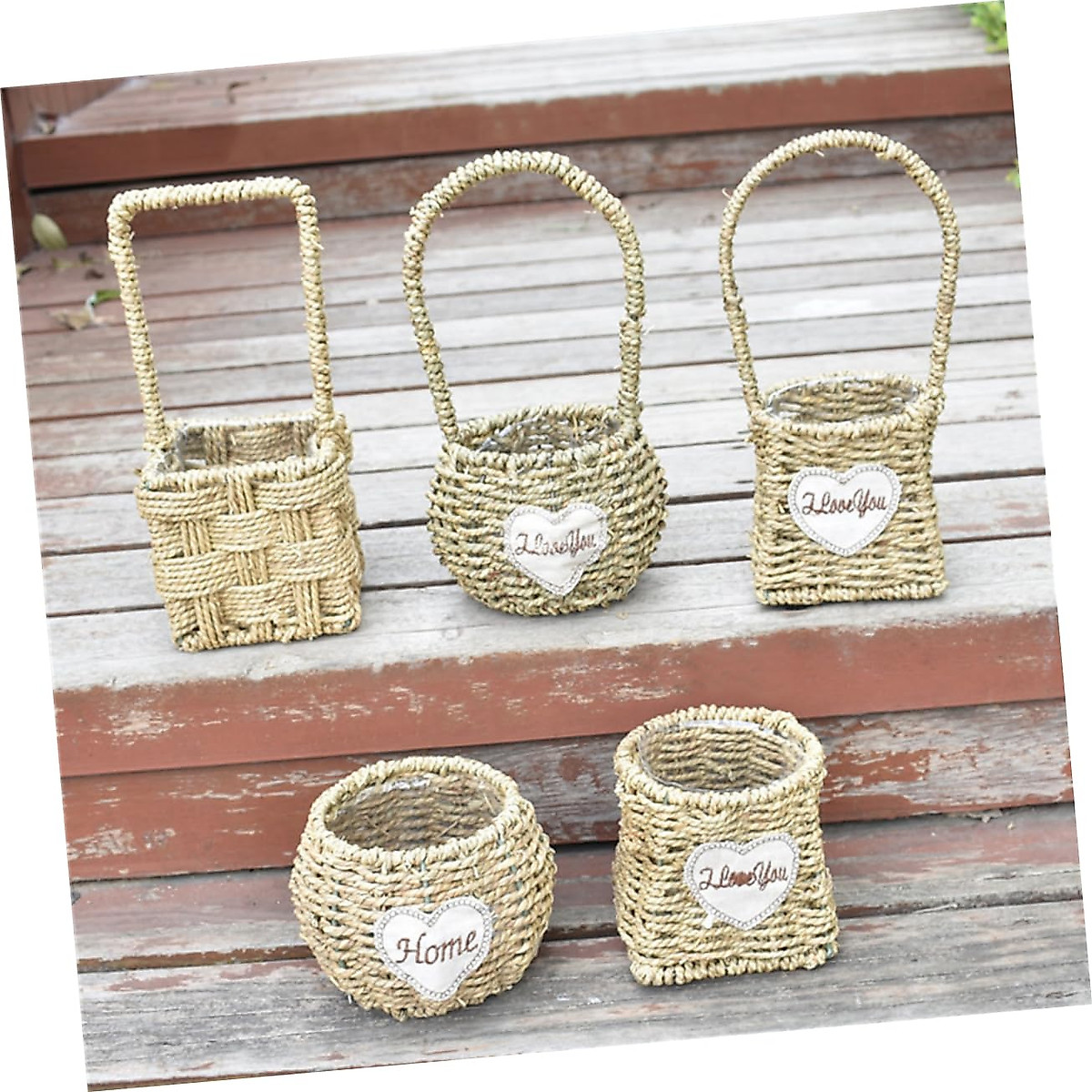 NOLITOY plant pots cover square vases woven flower vase plant pot basket hyacinth planter natural plant pot seagrass flower pot holder hand woven planter storage basket Wooden Straw