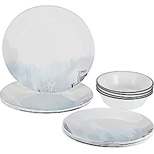 Corelle Tranquil Reflection Chip & Break Resistant 12pc Dinner Set, Service for 4, Blue/Grey, 27.94 x 12.38 x 26.67 cm