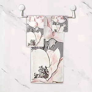 ALAZA Pink Rose Towels Bathroom Sets Flower Gray Towels Set of 3, 1 Bath Towel 1 Hand Towel 1 Washcloth Soft Highly Absorbent Decorative Towels for Kitchen Beach Gym Spa