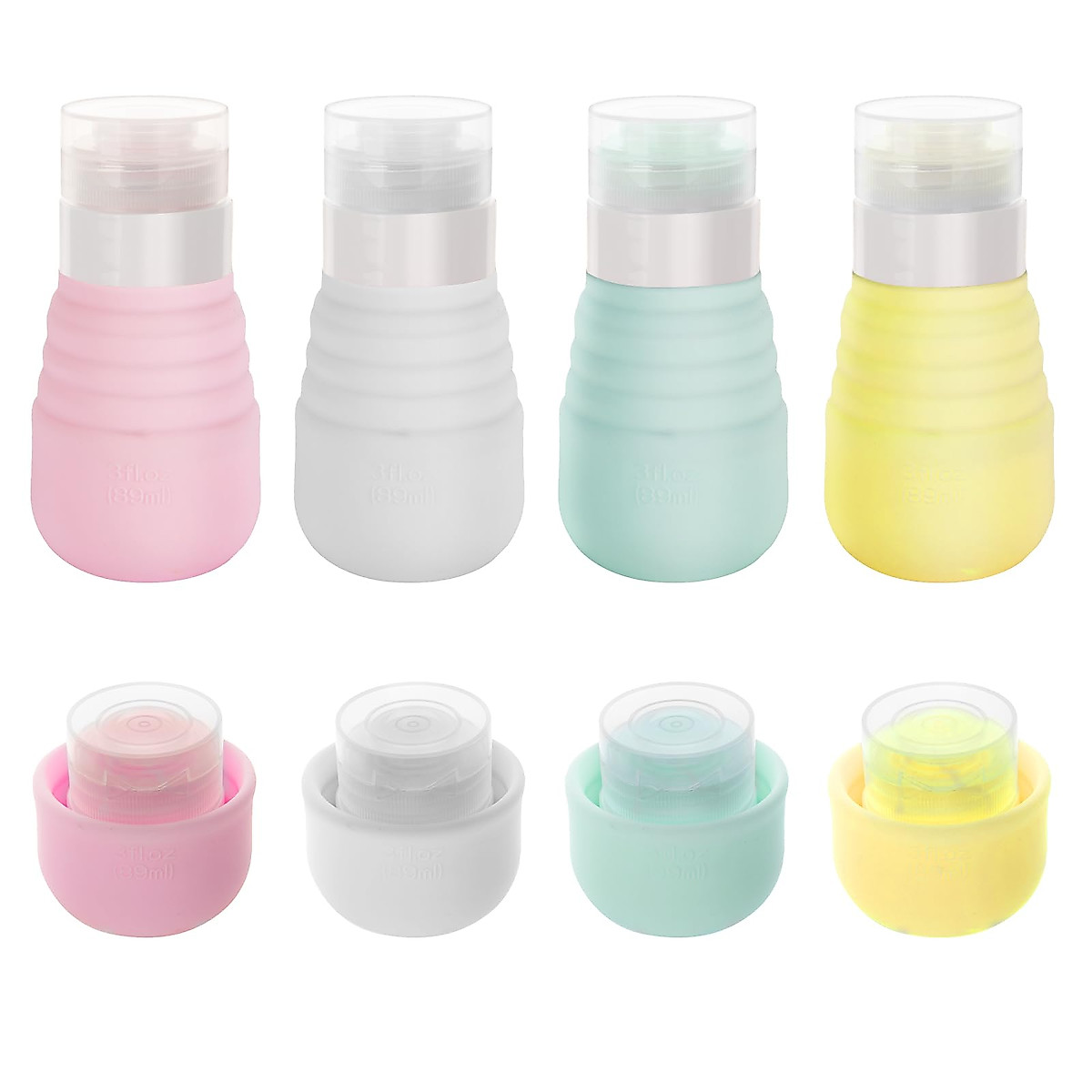 Travel Bottles for Toiletries, Minimalism Collapsible Tsa Approved 3oz Portable Travel Bottles, Silicone Squeezable Leak Proof Travel Size Containers, Travel Essentials with Clear Bag (4Pack)