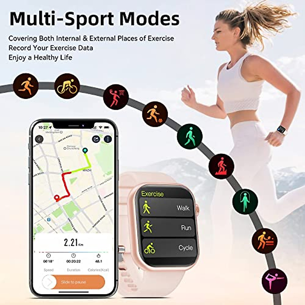 Smart Watch (Answer/Make Calls), 2023 Newest 1.85 Inch Fitness Tracker, Heart Rate/Sleep Monitor/Pedometer/Calories, Multiple Sports Modes, Waterproof Women's Men's Fitness Watch for Android iPhone