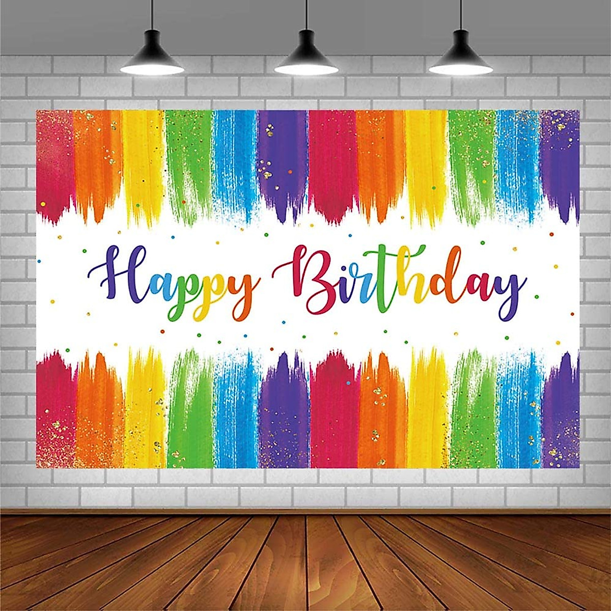 AIBIIN 7x5ft Let's Paint Happy Birthday Backdrop Paint Rainbow Party Decorations Supplies Colorful Confetti Graffiti Wall Gold Glitter Splatter Photography Background Banner Cake Table Photo Props