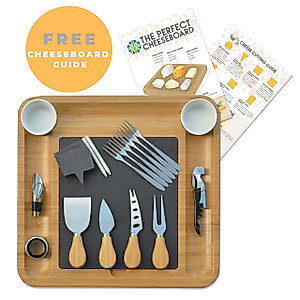 Cotswold Homeware Co Cheese Board Set - Wooden Serving Platter, Cheese Cutting Board & Cheese Knife Set, Charcuterie Accessories, Unique for Housewarming, Party Hosting Essentials