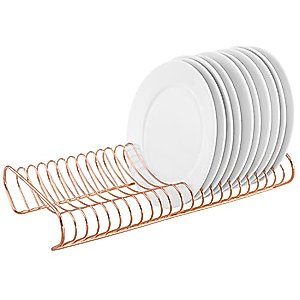 MyGift Rose Gold-Tone Metal Dinner Plate Storage Rack Organizer and Drying Rack, Holds up to 21 Dinner, Salad, and Dessert Round Plates - Made in Taiwan