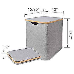 60L Capacity Bamboo Laundry Basket with Lid & Handle, Foldable Laundry Basket, Hamper