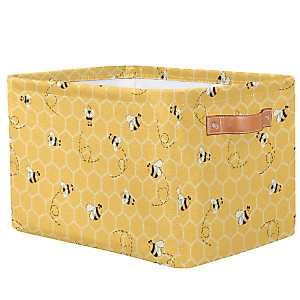 Bumble Bee Basket for Kid Foldable Closet Storage Bins Rectangle Storage Box 15 x 11 x 9.5 Inch Collapsible Storage Bin for Home Closet Shelf Bedroom Halloween Party Decor