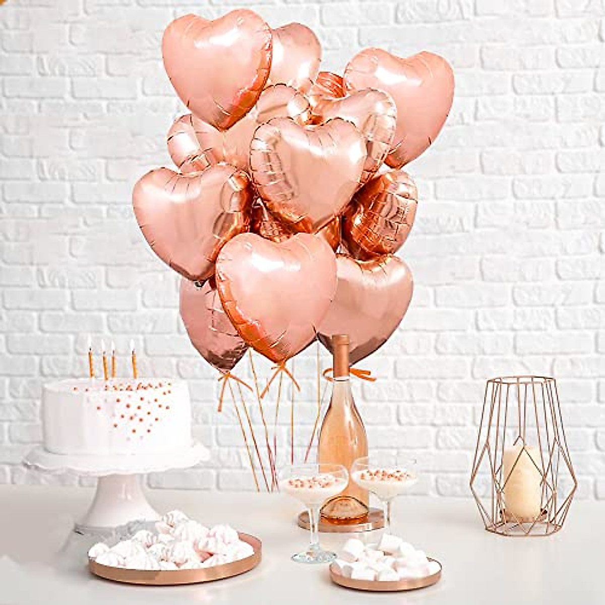 Heart Shaped Foil Balloons for Valentines Day Party Decorations - Pack of 15 -Foil Valentines Day Balloons for Romantic Decorations Special Night (rose gold)