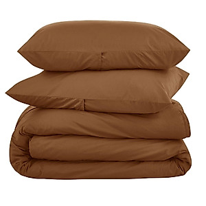 Nate Home by Nate Berkus 200TC 3-Piece Cotton Percale Duvet Cover | Crisp, Cool, Breathable Bedding Set from mDesign - King Size - 1 Duvet Cover/2 Pillow Shams, Bronze (Brown)
