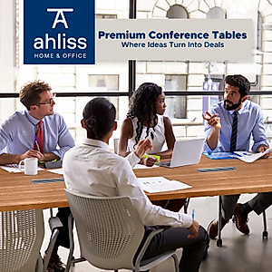 ahliss Sturdy Conference Table with Cable Management Grommets Modern Rectangle Office Meeting Table with Wood Tabletop and Metal Frame & Legs- Easy Assembly Boardroom Table (Natural, 8 Foot)