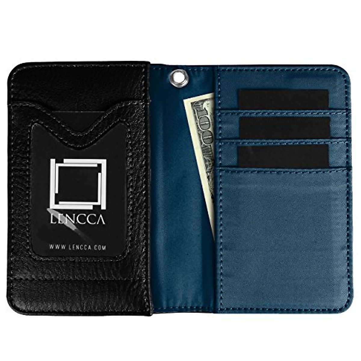 Lencca Kymira II Vegan Leather Smartphone Clutch Wallet Purse with Removable Chain Wrist Strap - Black/Marine