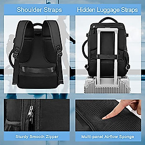 Hanples Large Travel Laptop Backpack for Men Women, Carry On Backpack, Hiking Backpack, Waterproof Durable Business Backpack with USB Charging Port, College Computer Bag, Fits 16 Inch Laptop