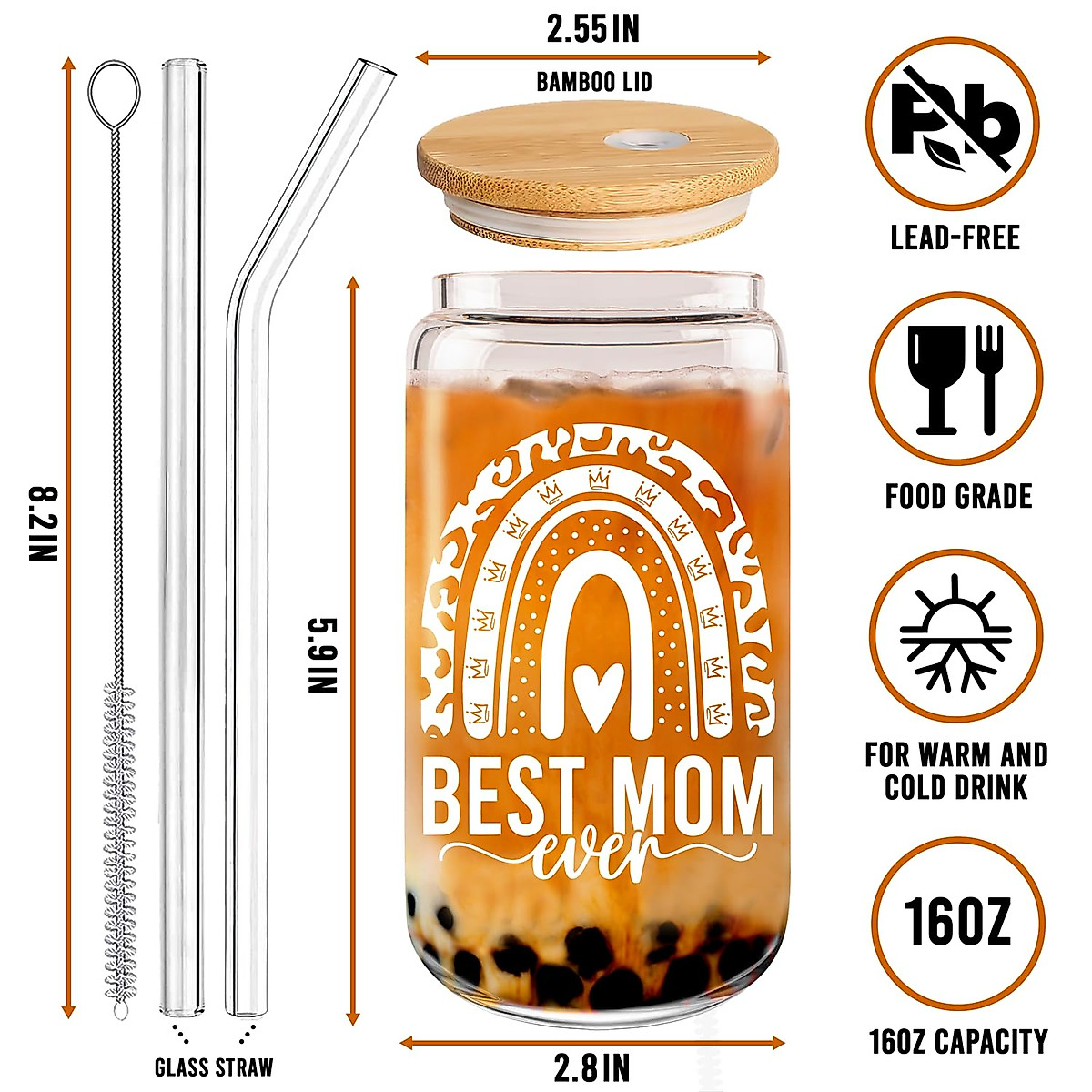 Mothers Day Gifts for Mom from Daughter, Son, Kids, Husband - Mom Gifts for Wife - Birthday Present for Mom, Mama Gifts, Mother Gifts - New Mom, First Time, Bonus MomGift Ideas - 16oz Can Glass Cup