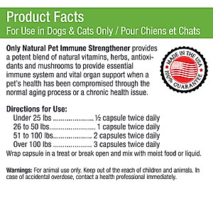 Only Natural Pet Immune System Strengthener Supplement for Dogs - Boost Healthy Cellular, Digestive, & Liver Function - Multivitamin Beta-Glucan & Antioxidant - 90 Capsules