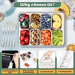 Snackle Box Container,Snack Box Charcuterie Container with 8 Compartments & 5 Forks,Divided Serving Veggie Tray with Lid and Handle,Travel Food Storage Containers for Fruits, Nuts, Cookies, Candies