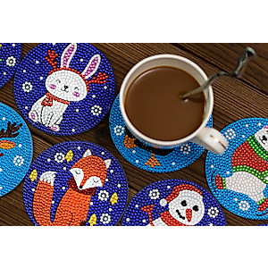 Ebherys Diamond Painting Coasters Kit with Holder and Stands, 8 or 10 Pcs DIY Diamond Painting Art Kits for Adults and Kids (Christmas Red)