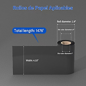 Thermal Transfer Ribbon - Premium Resin-Enhanced Wax - 4.33" x 984" (110mmx300mm) 1 Inch core Ink Outside Compatible for Zebra Datamax Sato TT Printers (1 Roll)