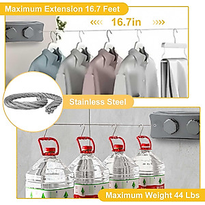 Retractable Clothesline, 16.7Ft Clothes Line Retracting Outdoors, Twin Clothes Drying Laundry Line Indoor, Heavy Duty Adjustable Laundry line Wall Mounted Stainless Steel Line