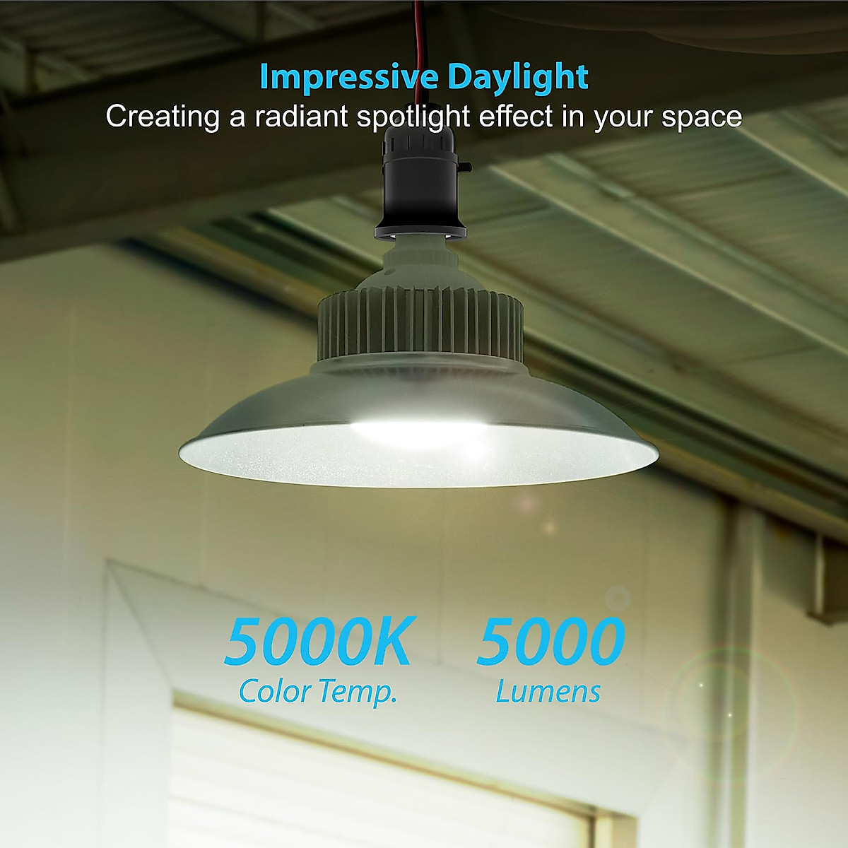 ZONE INDUSTRY CORP. LED Light Bulb with Shade, 60 Watt Equivalent, 5000 Lumens, Daylight White 5000k, 50,000 Hours Lifetime, E26 Standard Base, for Warehouse, Workshop or Garage, ETL Certified