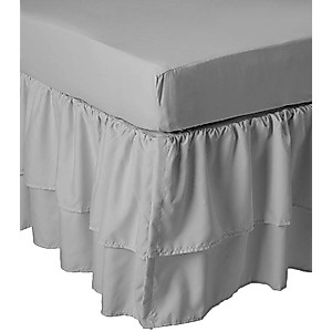 American Baby Company Double Layer Ruffled Crib Skirt Waterproof Mattress Pad Cover and Microfiber Fitted Crib Sheet Bundle, Gray, for Boys and Girls
