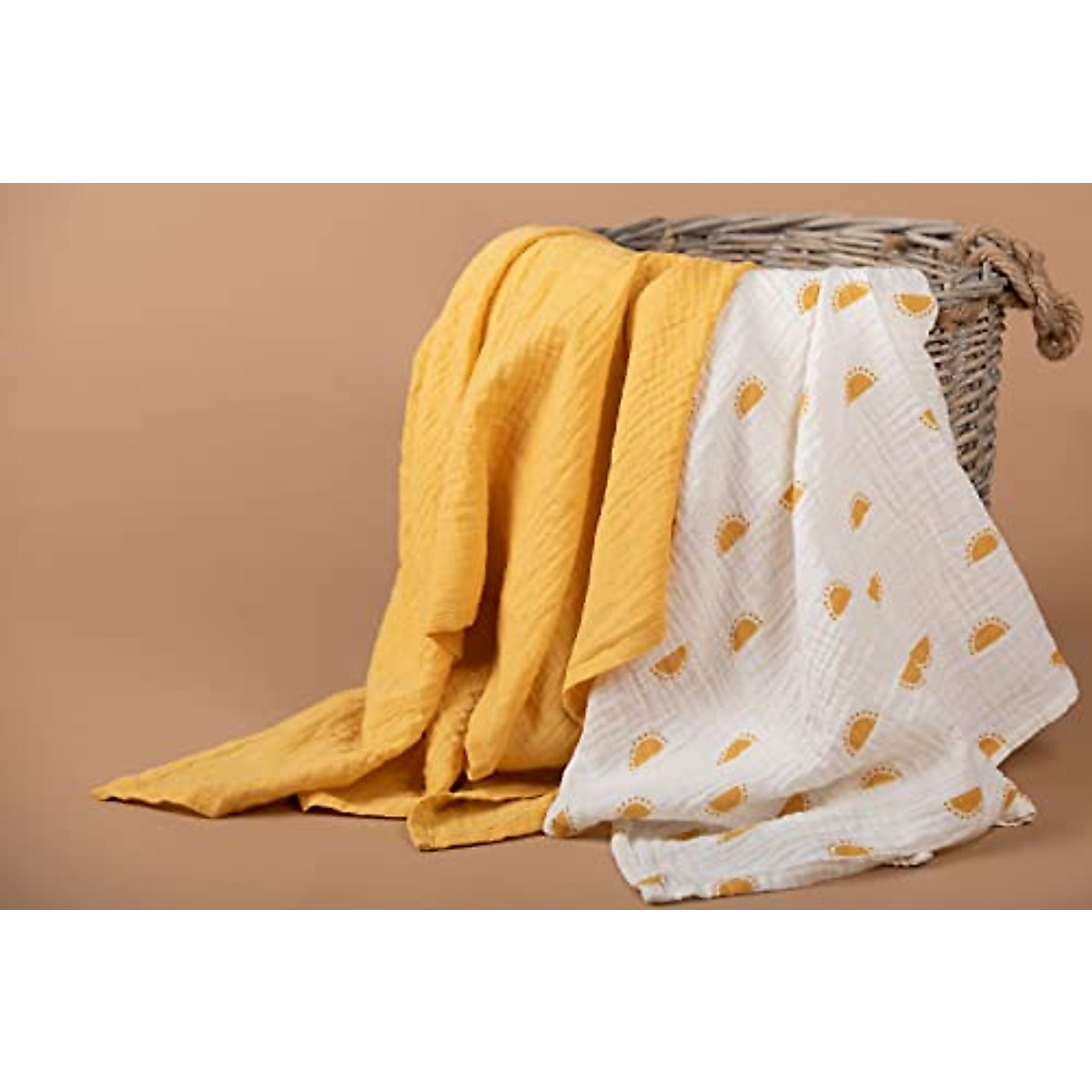 Muslin Swaddle Baby Blankets for Baby Girl or Boy, Soft and Breathable Oeko-Tex Cotton Muslin Baby Blanket, Newborn Swaddling Wrap, Receiving Blanket, 47 in x 47 in, Yellow Suns