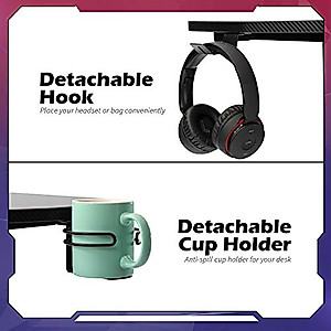 OUTFINE Gaming Desk Home Office Computer Desk Gamer Workstation with Carbon Fiber Surface, Cup Holder, Headphone Hook and T-Shaped Legs (Black, 55")