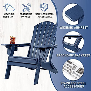 FUNBERRY Plastic Adirondack Chairs,Folding Adirondack Chairs,Adjustable Backrest Adirondack Chair,Fire Pit Chairs,Resin Adirondack Chairs with Cup Holder,Composite Adirondack Chairs